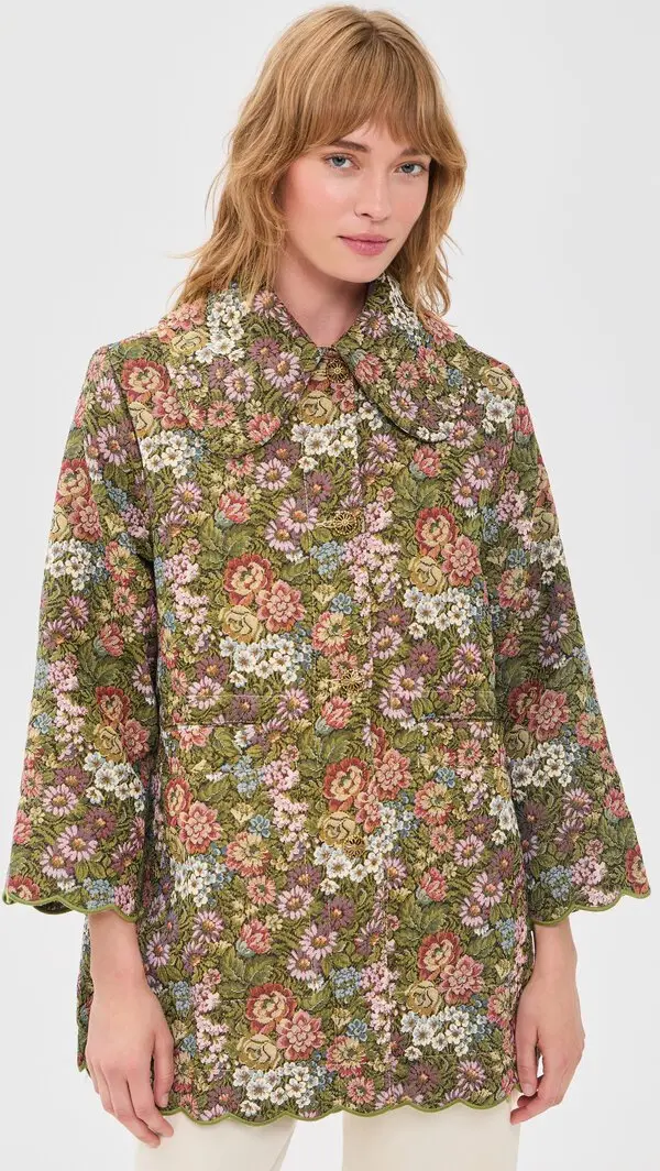 Farm Rio Flower Jacquard Trench Coat
