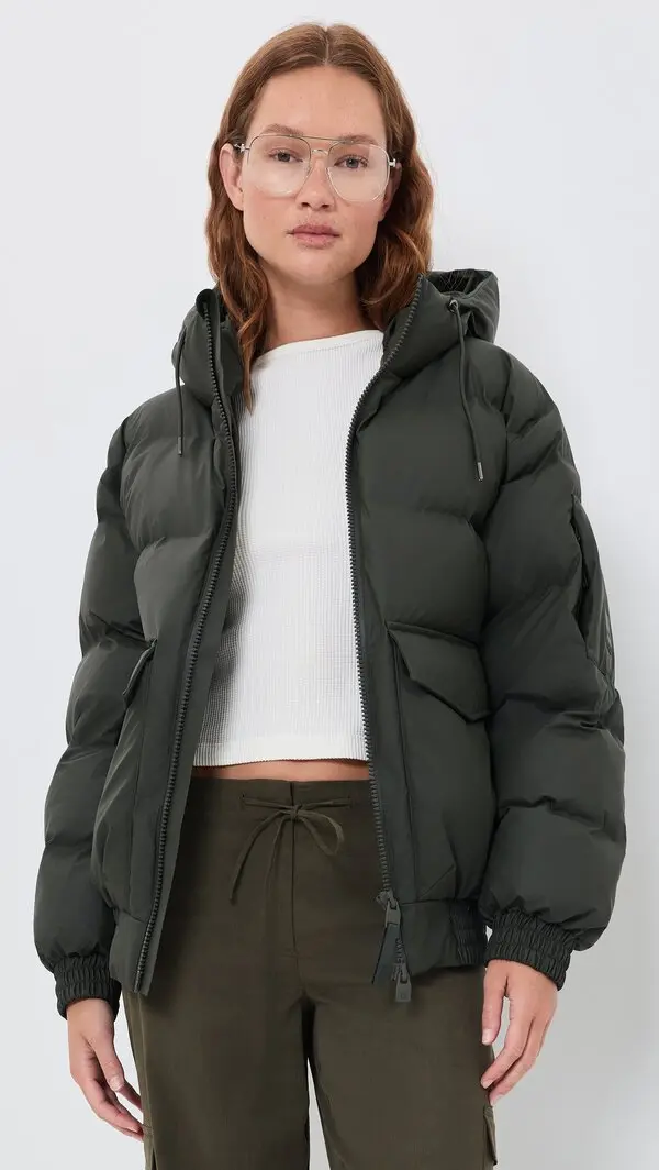 Rains Alta Bomber Puffer Jacket With Drawstring Hood
