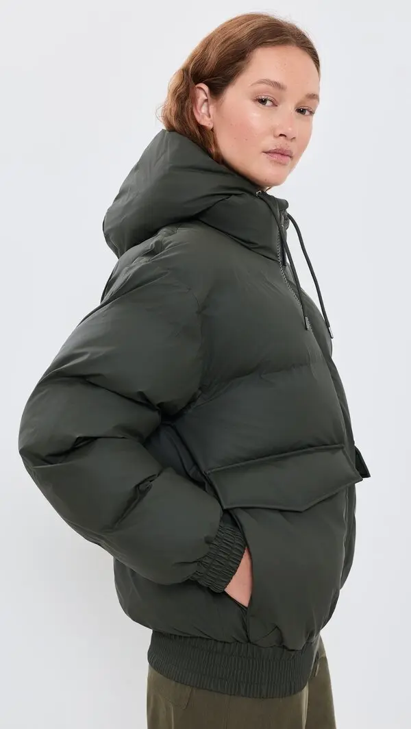 Rains Alta Bomber Puffer Jacket With Drawstring Hood