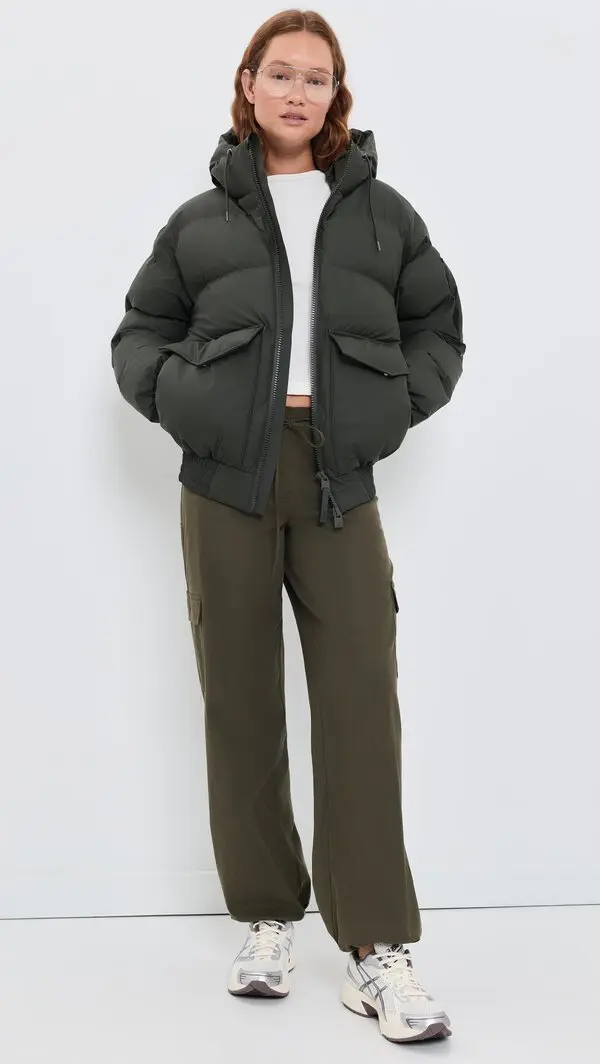Rains Alta Bomber Puffer Jacket With Drawstring Hood