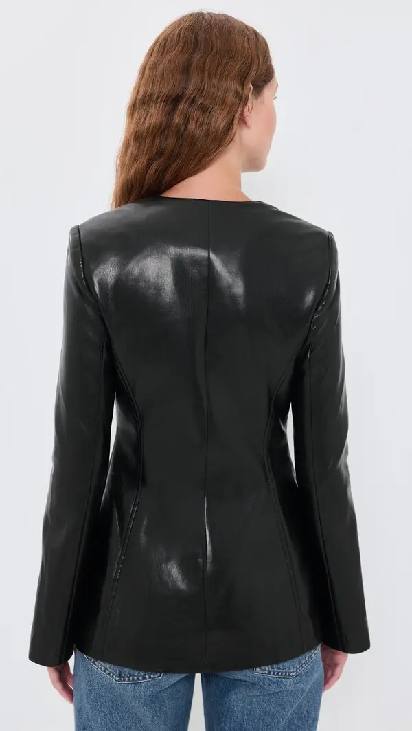 Alice + Olivia Venita Faux Leather Slim Collarless Blazer