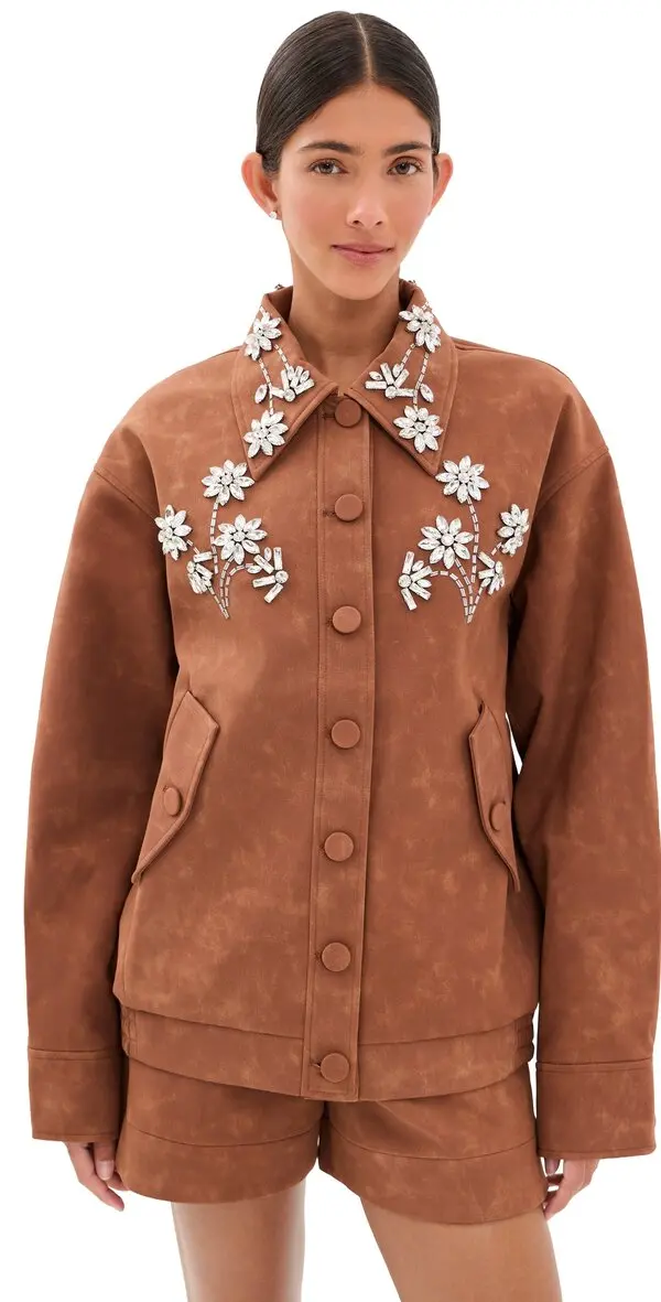 LEO LIN Astrid Embellished Vegan Suede Jacket - Chestnut