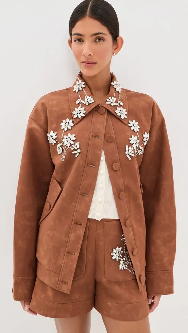 LEO LIN Astrid Embellished Vegan Suede Jacket