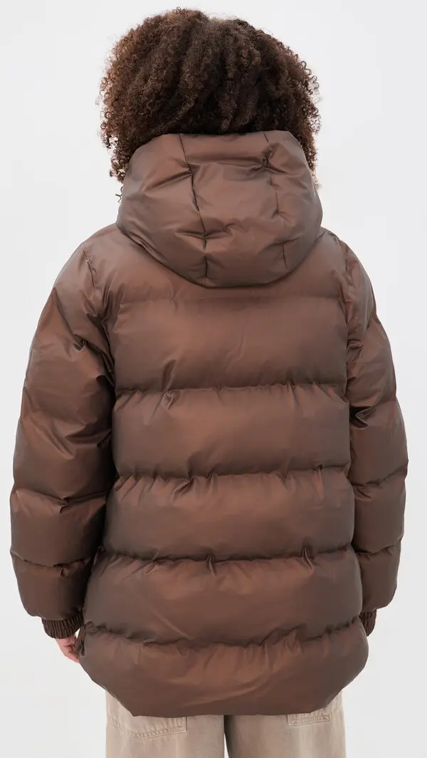 Rains Puffer A-line Jacket With Drawstring Hood And Zip Closure