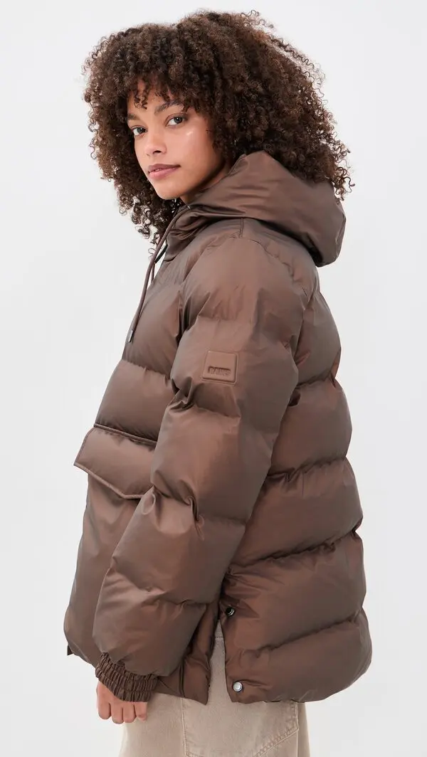 Rains Puffer A-line Jacket With Drawstring Hood And Zip Closure