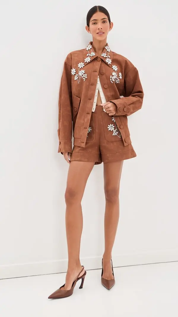 LEO LIN Tessa Embellished Vegan Suede Shorts