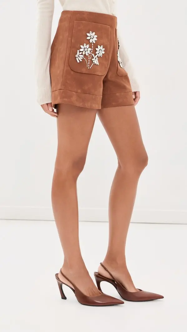 LEO LIN Tessa Embellished Vegan Suede Shorts