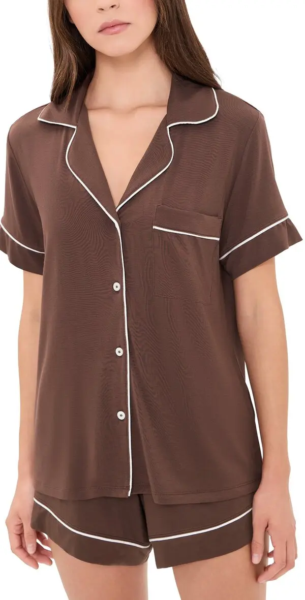 Eberjey Gisele Relaxed Shorts Pajama Set - Chocolate/ivory