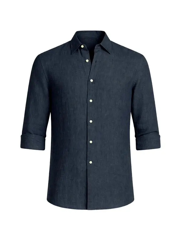 Michael Kors Classic Fit Linen Shirt - Blue