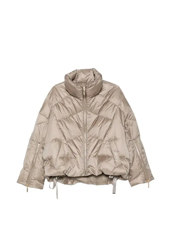 TWINSET Quilted Padded High Neck Zip-up Coat - Beige