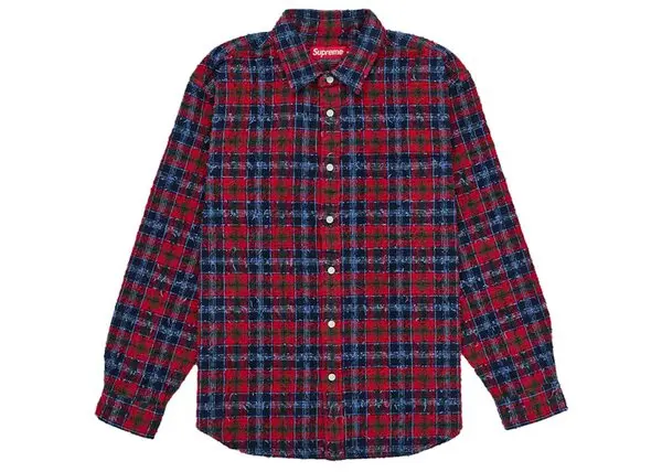 Supreme Frayed Textu Plaid Shirt - Red