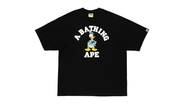 A BATHING APE X Disney Donald Duck College Relaxed Fit Tee Shirt - Black