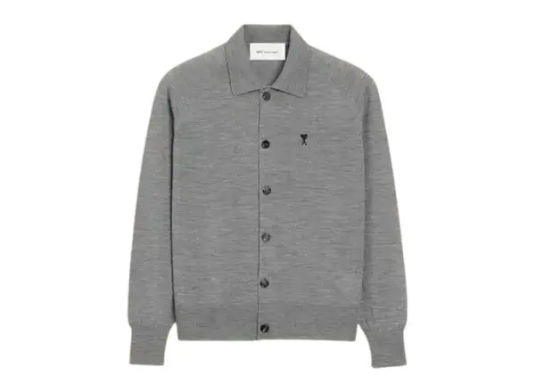 AMI Paris De Coeur Cardigan Merino Wool Jacket - Grey
