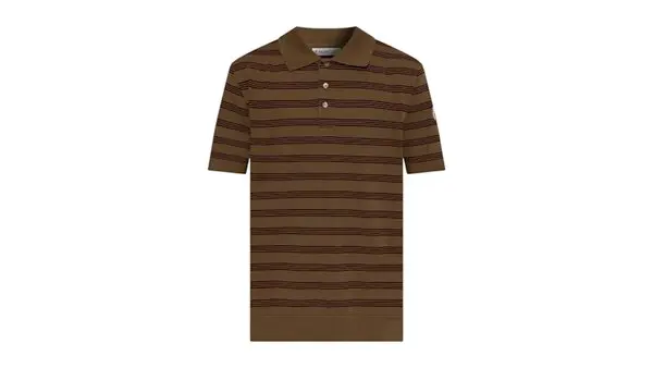 Moncler Striped Logo Patch Polo Shirt - Brown