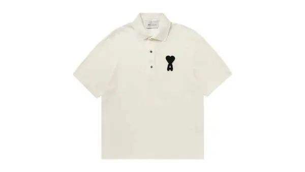 AMI Paris Boxy Fit Polo Shirt - Creme/black