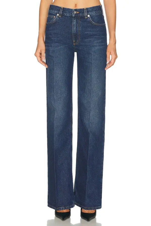MUGLER Low Waist Straight Leg Jeans - Brushed Blue Washed