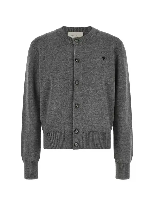 AMI Paris De Coeur Wool Cardigan - Grey