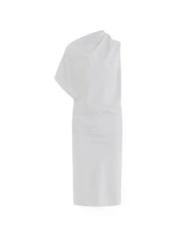 BELLE ANNA Midi Reverie Draped Asymmetric Dress - Neutrals