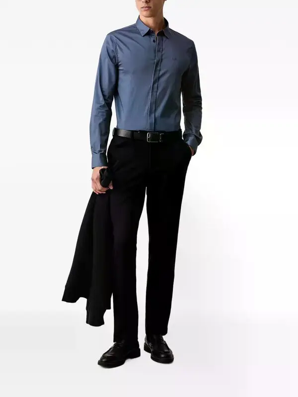 Armani Exchange Logo-embroidered Slim-fit Shirt - Blue