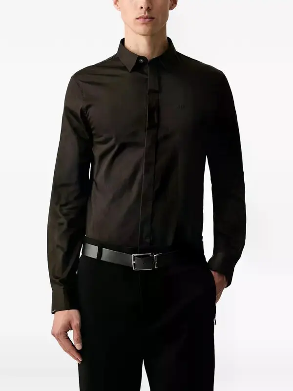 Armani Exchange Logo-embroidered Concealed-fastening Shirt - Brown