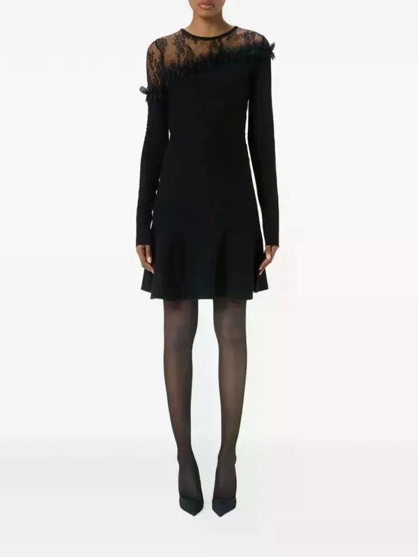 Blumarine Lace-panelled Ruffled Midi Dress - Black