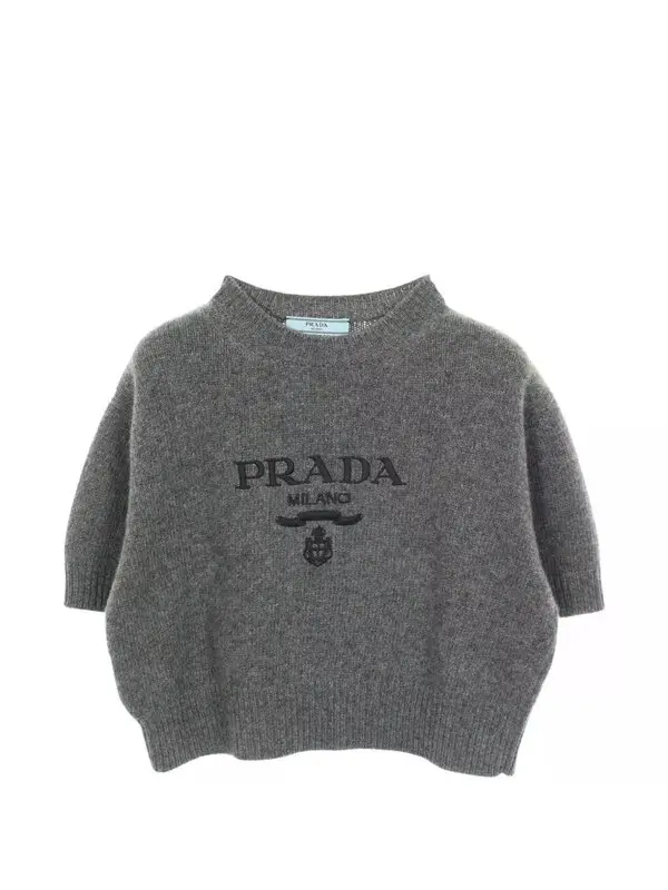 Prada Logo Embroidered Crew Neck Short Sleeve Sweater