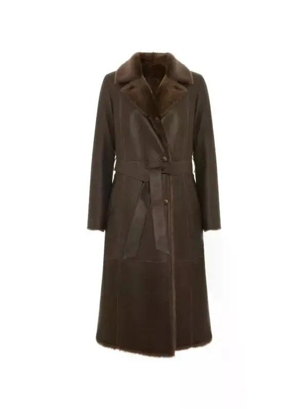 BIGARDINI Luisa Belted Shearling-trimmed Coat - Brown