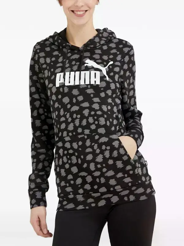PUMA Leopard Print Drawstring Hoodie - Black