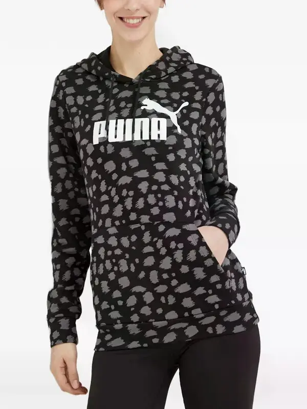 PUMA Leopard Print Drawstring Hoodie - Black