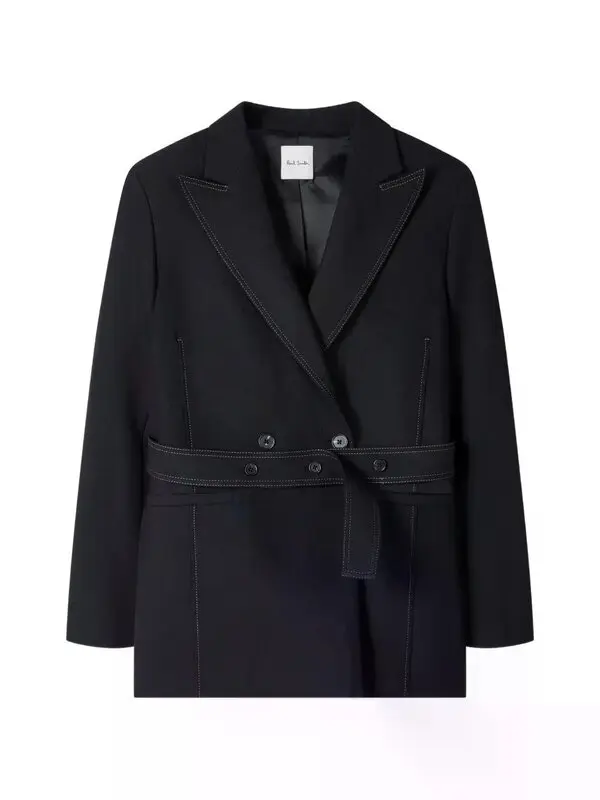 Paul Smith Belted Jacket With Contrast Top Stitching - Black