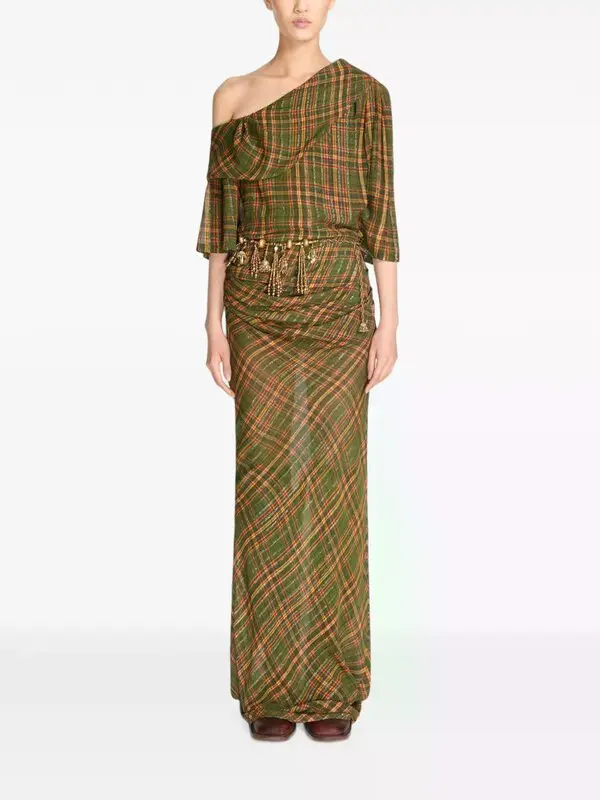 Dries Van Noten Long Off-shoulder Lurex Dress - Green