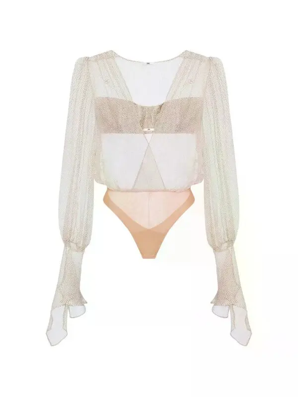 Elisabetta Franchi Crepon Bodysuit With Micro-polka Dot Print - Neutrals