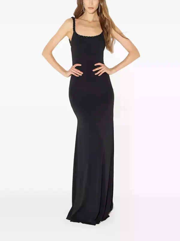 Elisabetta Franchi Evening Gown With Embellished Straps - Black