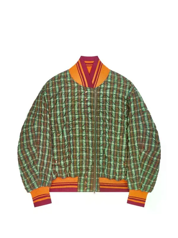 Dries Van Noten Oversized Checked Seersucker Bomber Jacket - Green