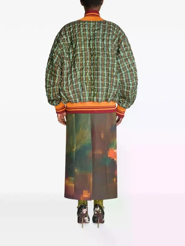 Dries Van Noten Oversized Checked Seersucker Bomber Jacket