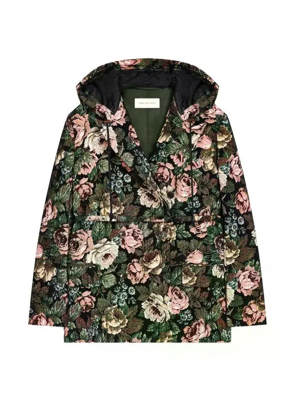 Dries Van Noten Hooded Floral Peacoat