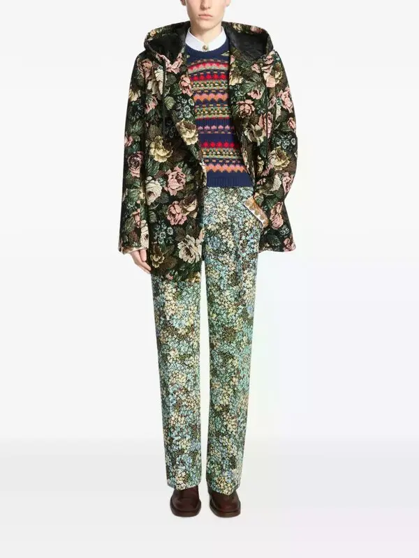 Dries Van Noten Hooded Floral Peacoat