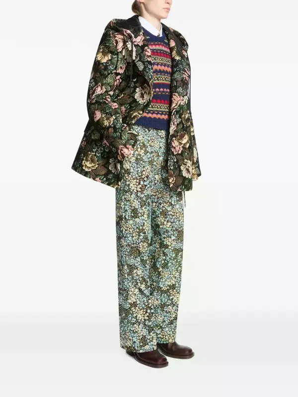 Dries Van Noten Hooded Floral Peacoat