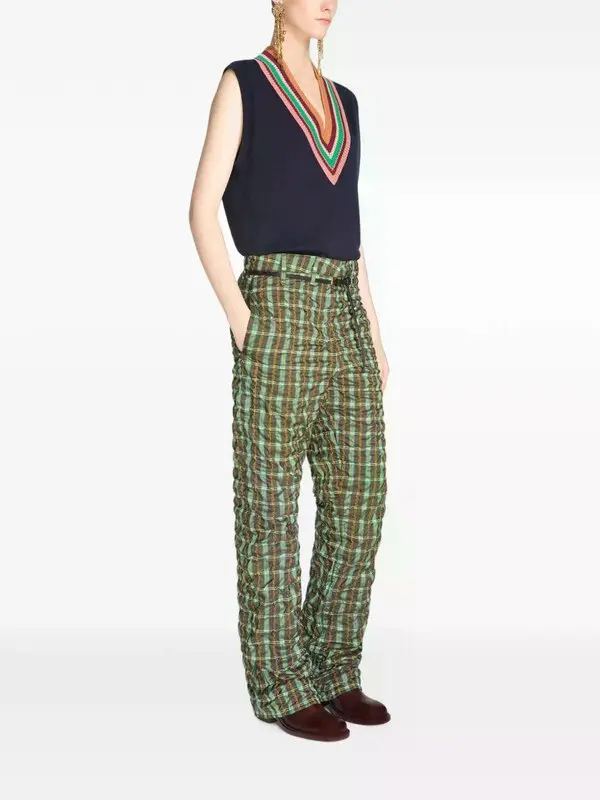 Dries Van Noten Belted Seersucker Checkered Pants