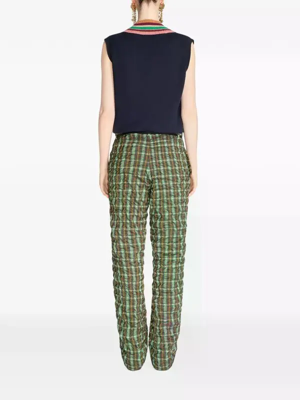 Dries Van Noten Belted Seersucker Checkered Pants