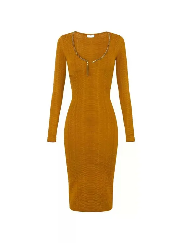 Elisabetta Franchi Midi Knit Dress With Snake Pattern - Yellow