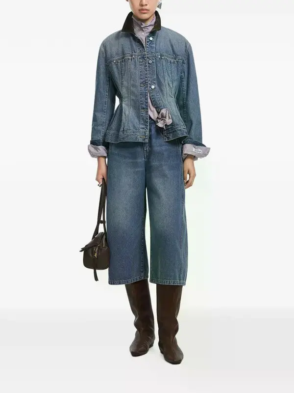JNBY Pleated Corduroy-collar Denim Jacket