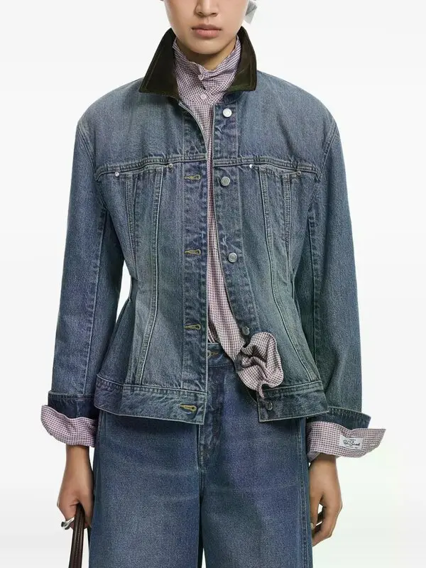 JNBY Pleated Corduroy-collar Denim Jacket
