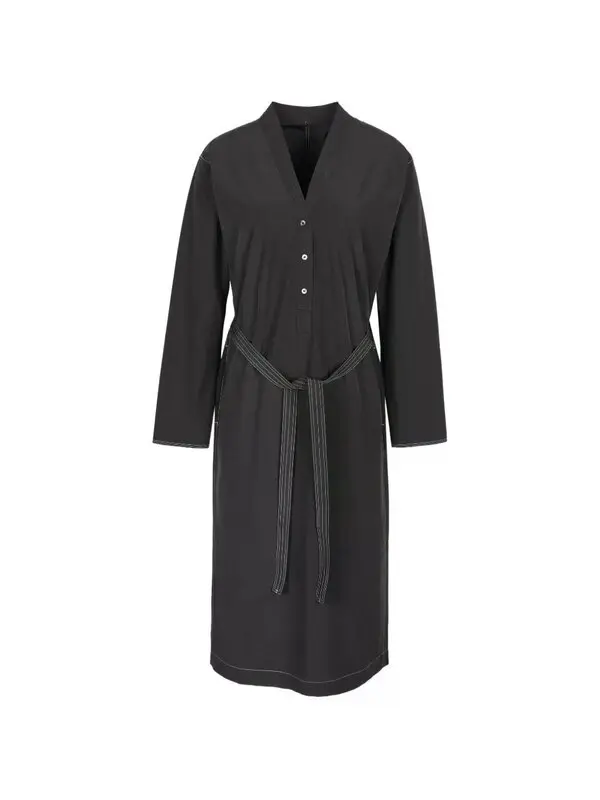 LESS Belted Long-sleeve Midi Dress - Black