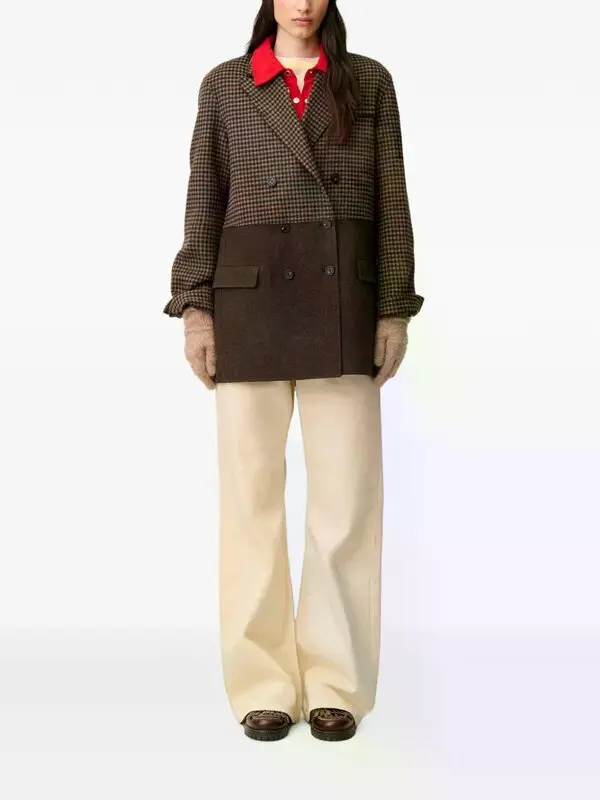 Claudie Pierlot Plain Checked Wool Coat