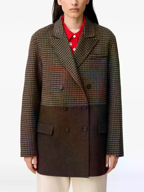 Claudie Pierlot Plain Checked Wool Coat