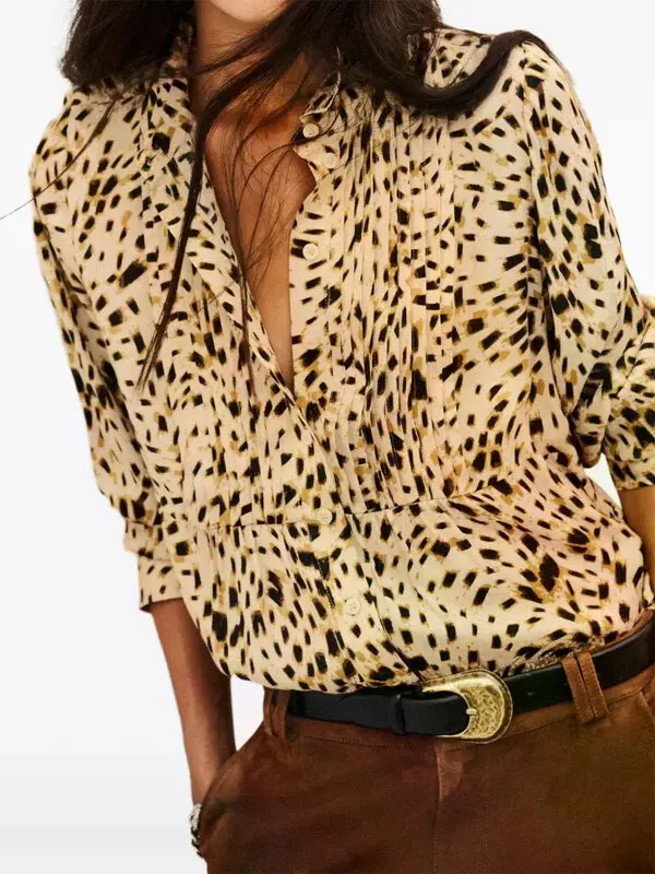 Ba&sh Pleated Animal-print Shirt