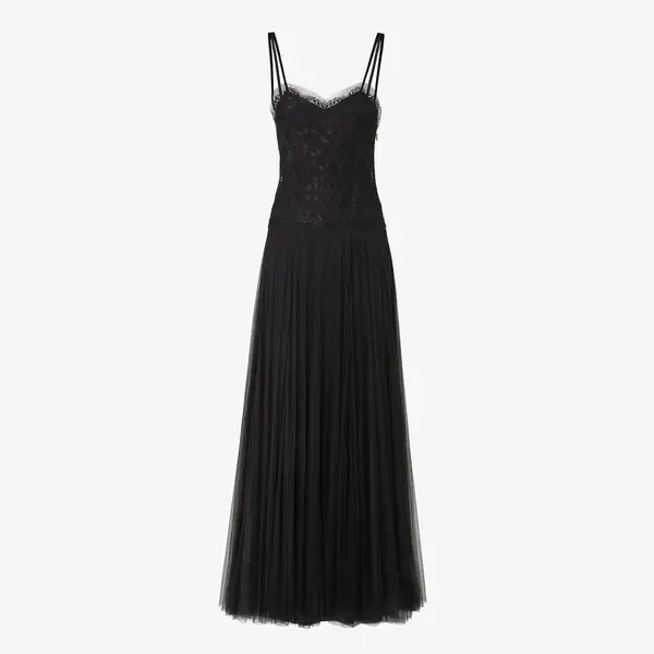 Fendi Long Lace And Tulle Dress - Black