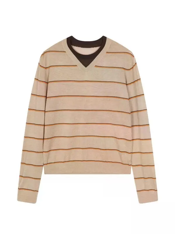 JNBY V-neck Striped Sweater - Neutrals