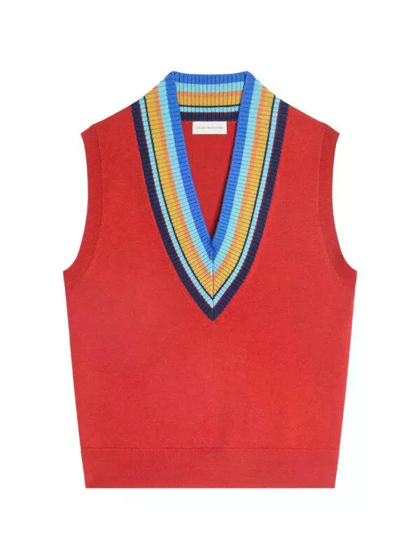 Dries Van Noten V-neck Wool Top - Red